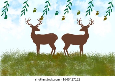 Using Tool Drawing Two Deers Standing: стоковая иллюстрация, 1648427122 ...