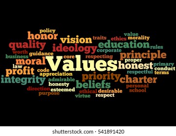 Values Word Cloud Concept On Black Stock Illustration 541891420 ...