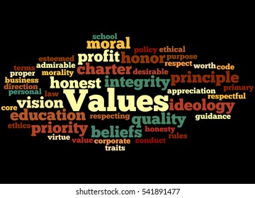 Values Word Cloud Concept On Black Stock Illustration 541891420 ...