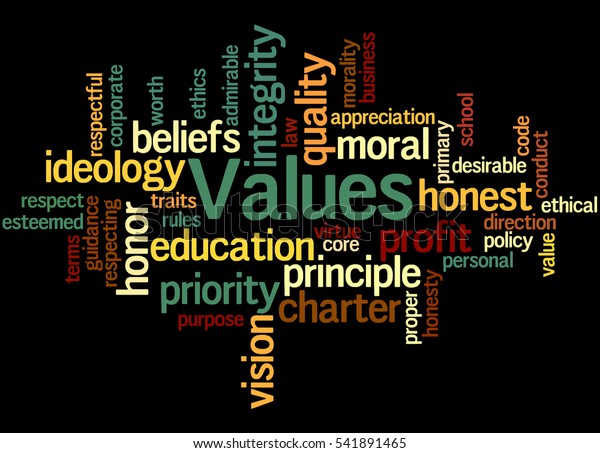 Values Word Cloud Concept On Black Stock Illustration 541891465 ...