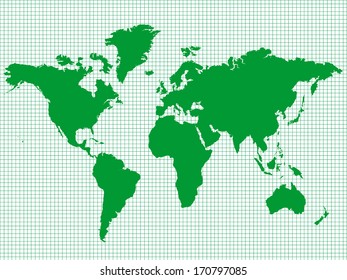 Vector World Map Green On Grid Stock Illustration 170797085 | Shutterstock