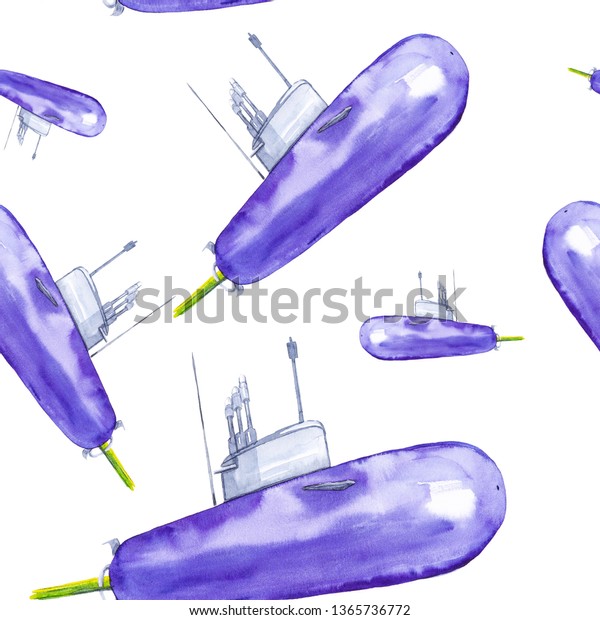 Vegetable Eggplant Form Submarine Comic Watercolor Stock Illustration ...