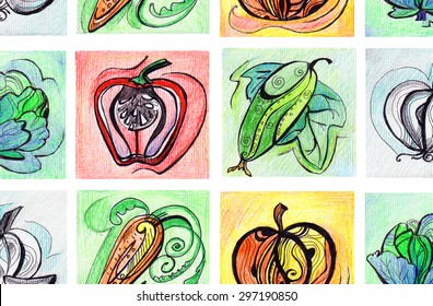 Vegetables Colored Pencil Pattern Seamless Stock Illustration 297190850 ...