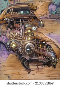 Vertical Digital Drawing Crazy Machine Steampunk Stock Illustration ...