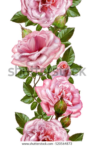 Vertical Floral Border Pattern Seamless Flower Stock Illustration 520564873