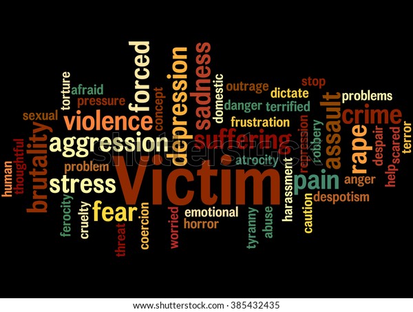 Victim Word Cloud Concept On Black Stock Illustration 385432435 ...
