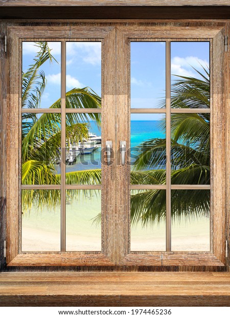 View Ocean Through Window Sea View Stock Illustration 1974465236 ...