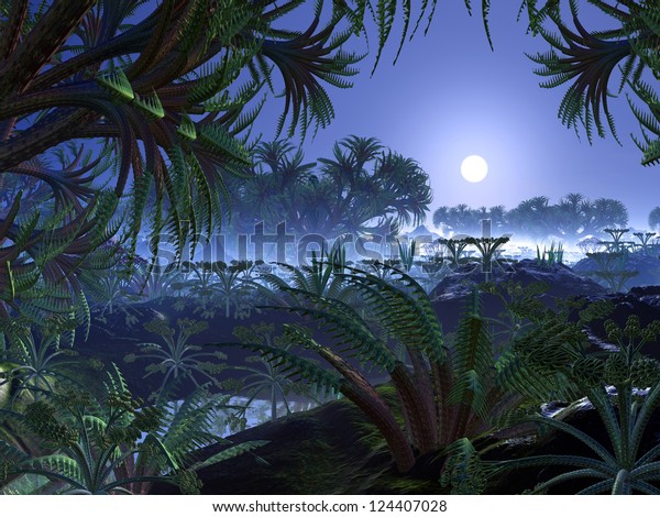 View Through Dense Alien Foliage Strange Stock Illustration 124407028