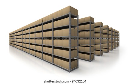 View Warehouse Many Racks Boxes Stock Illustration 94032184