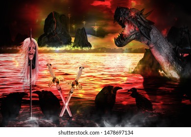 View Witch Head Sword Impaled On 库存插图 1478697134 | Shutterstock