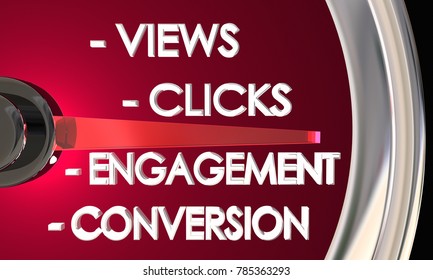Views Clicks Engagement Conversion Speedometer 3d Stock Illustration ...