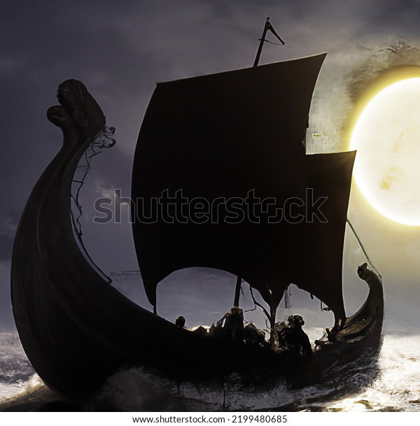 Viking Ship During Full Moon Stock Illustration 2199480685 | Shutterstock