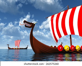 Viking Ships Computer Generated 3d Illustration Stock Illustration ...