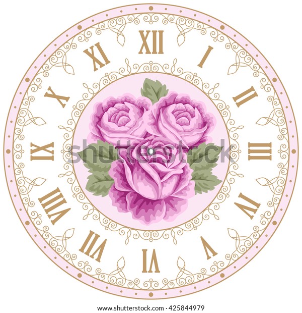 Vintage Clock Face Hand Drawn Colorful: ภาพประกอบสต็อก 425844979 ...