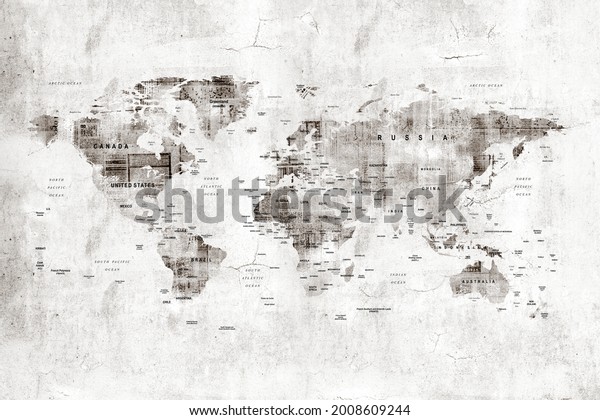 Vintage Old World Map Aged Newspaper Stock Illustration 2008609244 ...