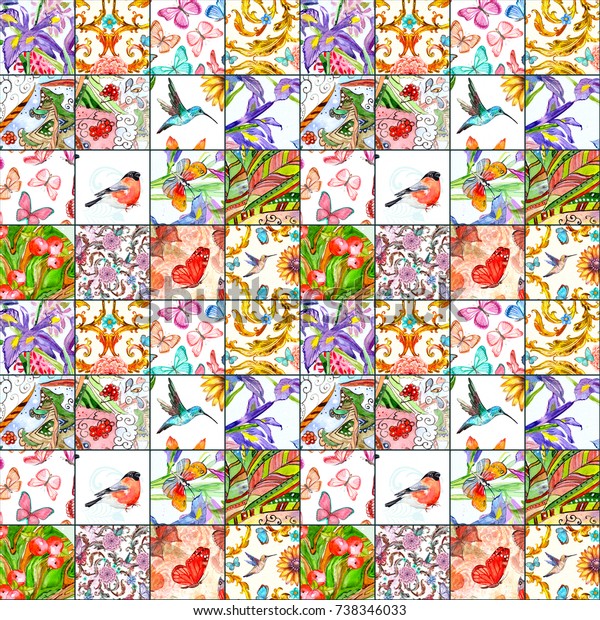 Vintage Seamless Texture Nature Patchwork Pattern Stock Illustration ...