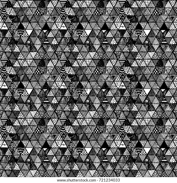 Vintage Simple Triangles Pattern Ink Hand Stock Illustration 721234033