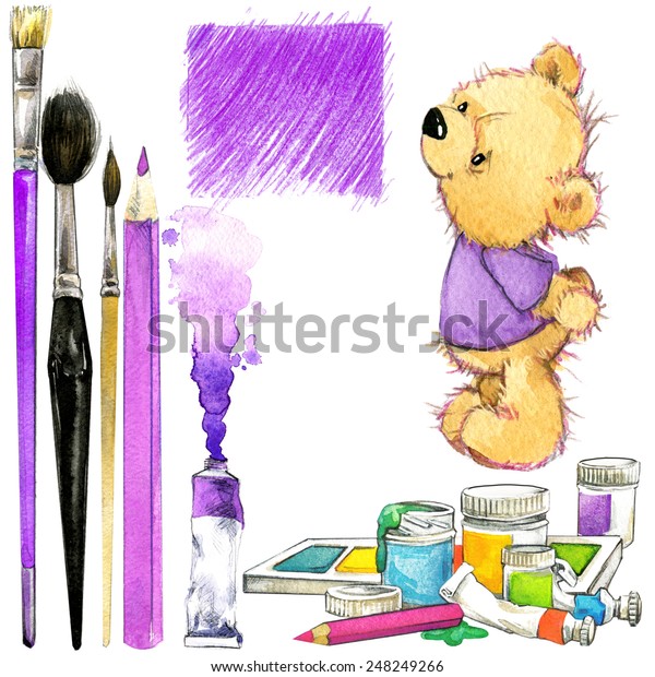 Violet Cute Teddy Bear Set Drawing Stock Illustration 248249266 ...