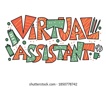Virtual Assistant Text Isolated Hand Drawn Stock Illustration ...