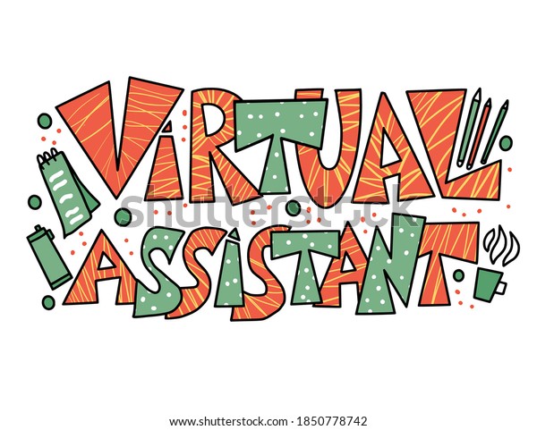 Virtual Assistant Text Isolated Hand Drawn Stock Illustration ...