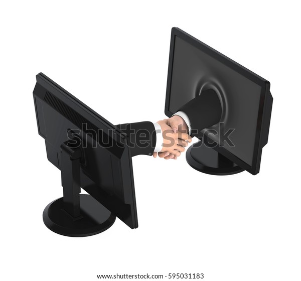 Virtual Hand Shake Isolated 3d Rendering Stock Illustration 595031183 ...