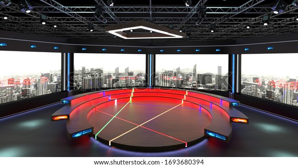 Conjunto de chat de Virtual TV Studio 2. 3d Representación.Estudio de ...