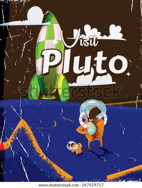 Visit Pluto Retro Poster Stock Illustration 247429717