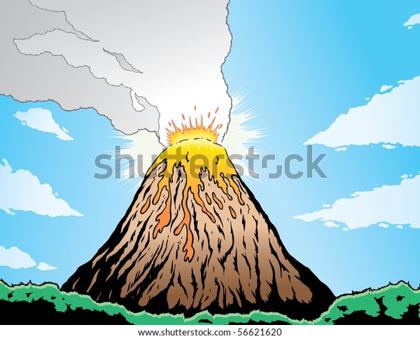 Volcano Erupting Comic Book Format Stock Illustration 56621620