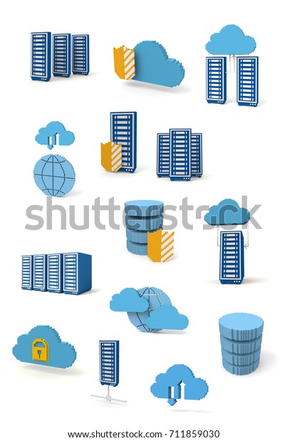Voxel Low Poly Cloud Database Collection Stock Illustration 711859030 ...
