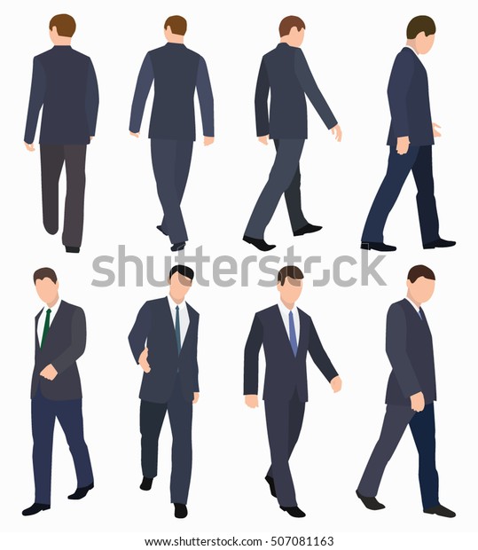 Walking Men Front View Back View Stock Illustration 507081163