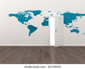 Wall World Map Open Door: ilustración de stock 101705923 | Shutterstock