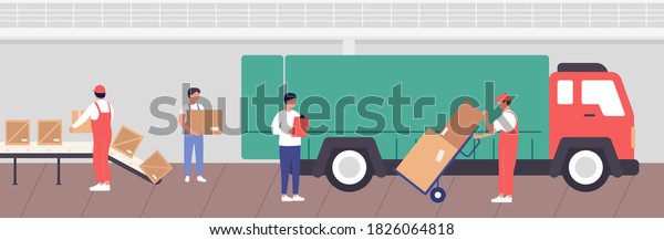Warehouse Loading Process Illustration Cartoon Flat Stock Illustration ...