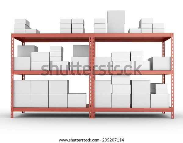 Warehouse Rack Blank Boxes Front View Stock Illustration 235207114