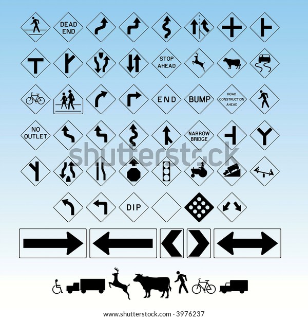 Warning Danger Road Signs Vector Form: ภาพประกอบสต็อก 3976237 ...