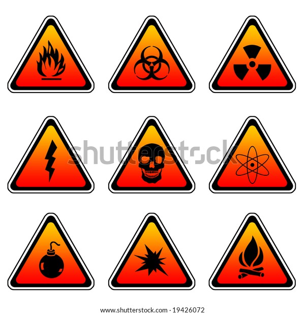 Warning Sign Compilation Set Various Symbols Stock Illustration ...
