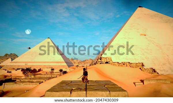 Warrior Ancient Egypt Protector Pharaoh Pyramids Stock Illustration ...