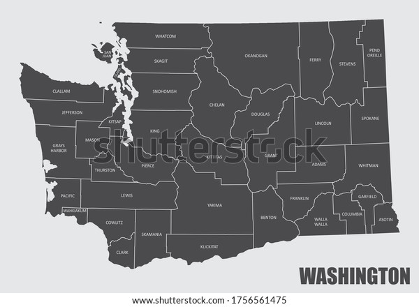 Washington State County Map Labels Stock Illustration 1756561475 ...