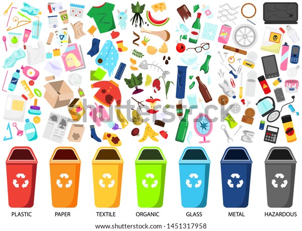 Waste Sorting Big Collection Garbage Types Stock Illustration ...