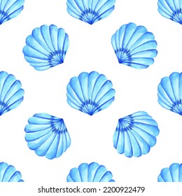 Watercolor Blue Seashell Seamless Pattern Isolated Stock Illustration ...
