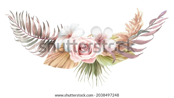 Watercolor Boho Floral Bouquet Pampas Grass Stock Illustration ... Watercolor Boho Floral Bouquet Pampas Grass Stock Illustration ...