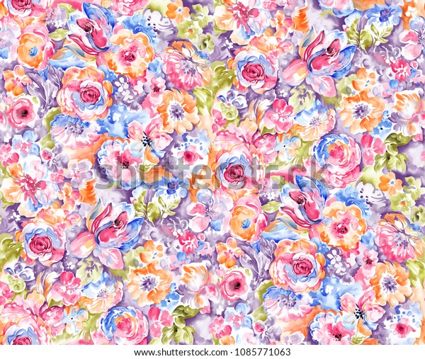 Watercolor Flower Pattern Stock Illustration 1085771063 | Shutterstock