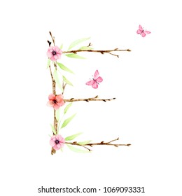 Watercolor Monogram Letter E On Isolated Stock Illustration 1069093331 ...
