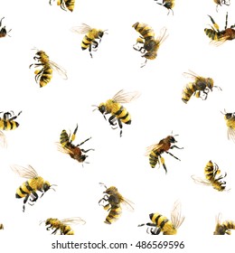 Watercolor Pattern Bees White Background Stock Illustration 486569596