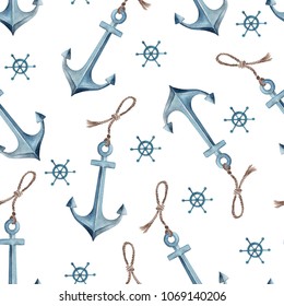 Watercolor Pattern Sea Anchors Elements On Stock Illustration ...