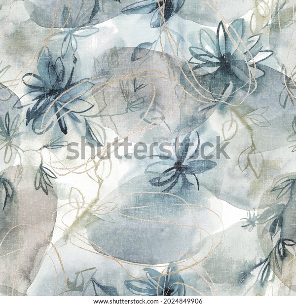 Watercolor Seamless Pattern Gold Elements Floral Stock Illustration ...