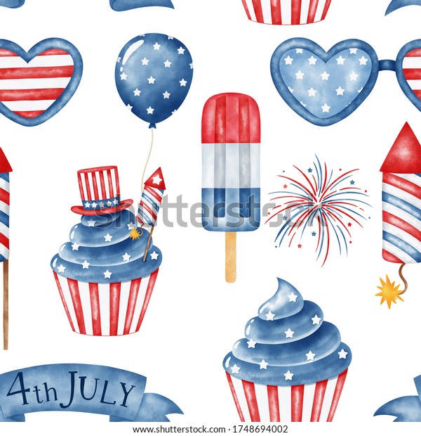 Watercolor Seamless Pattern Independence Day Pattern Stock Illustration ...