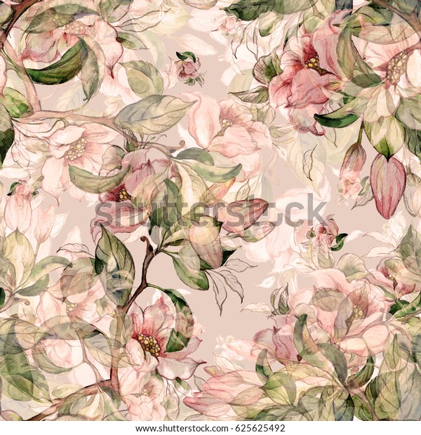 Watercolor Seamless Pattern Spring Branches Stock Illustration 625625492