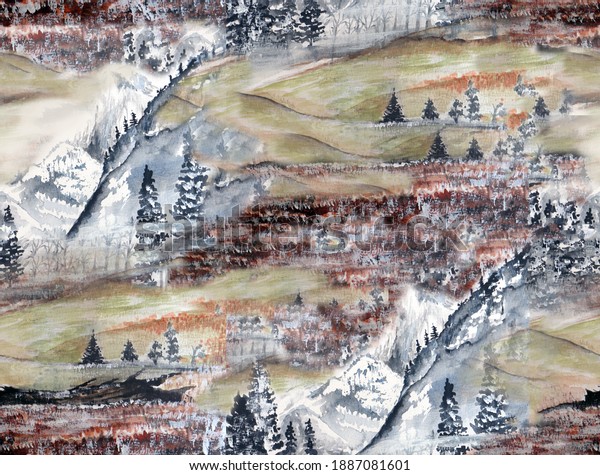 Watercolor Seamless Pattern Spring Winter Nature Stok İllüstrasyon ...