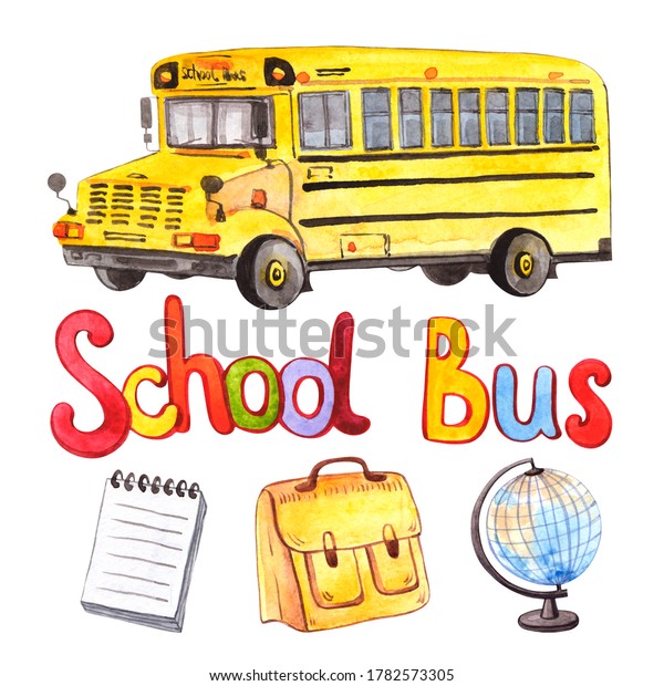 Watercolor Set School Elements Yellow School Stock Illustration ...