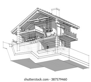 Line Drawing House 3d Illustration Stock Illustration 626961554